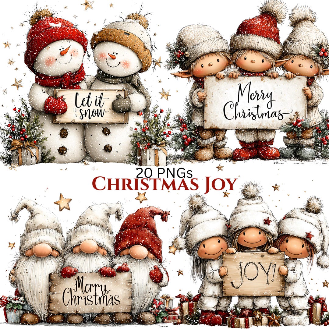 Christmas Joy Whimsical Clipart: Cute Winter Graphics (digital Download ...