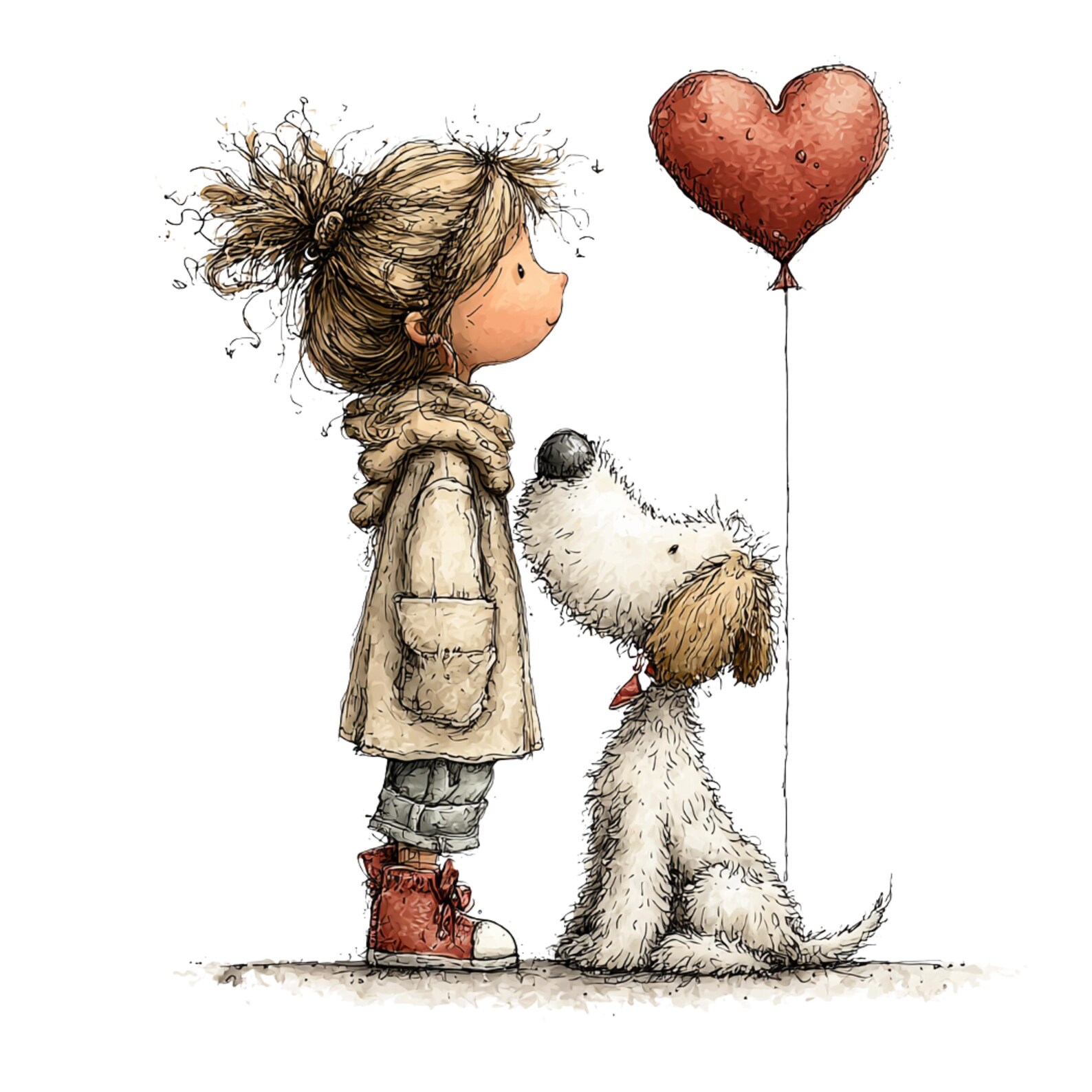 Whimsical Girl & Dog Love Clipart: Sweet Graphics (digital Download ...