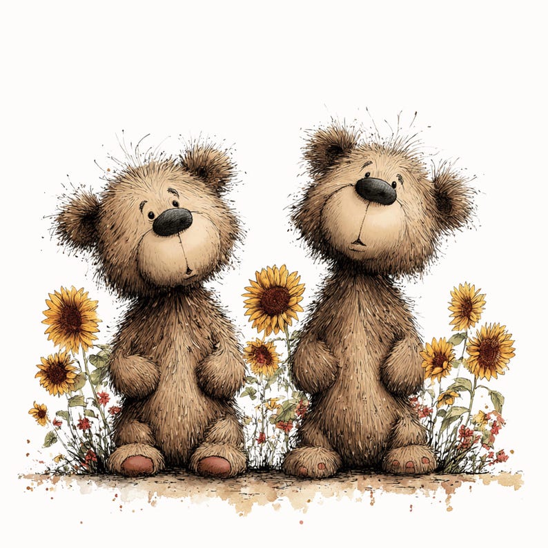 Whimsical Teddy Bear Clipart: Floral Nursery Sunflower Graphics ...