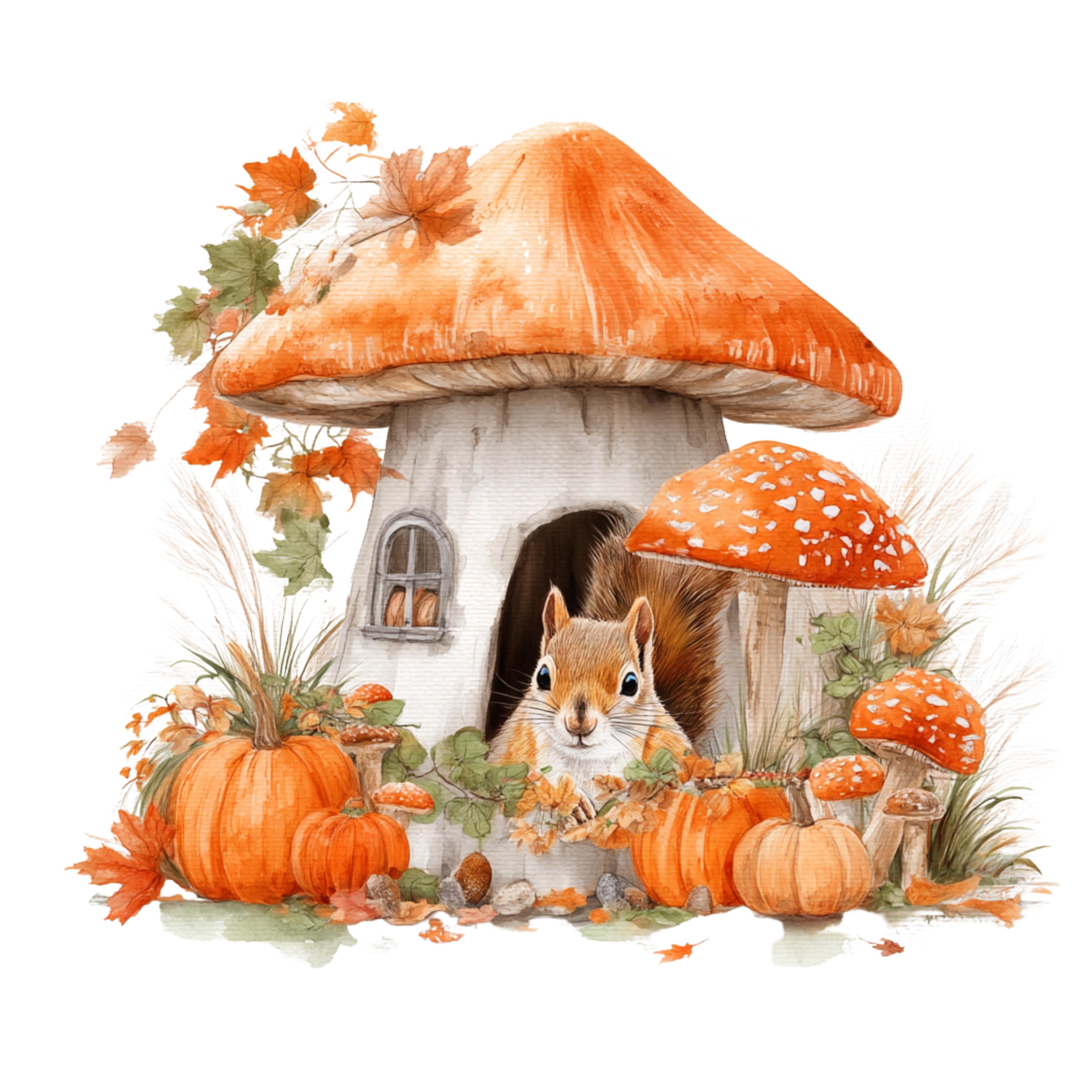 Watercolor Squirrel Fall Clipart: Autumn Pumpkin Graphics (digital ...