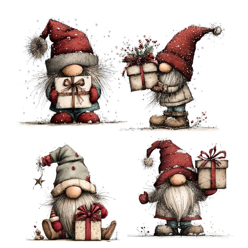 Christmas Gnomes Clipart: Festive Holiday Graphics (digital Download ...