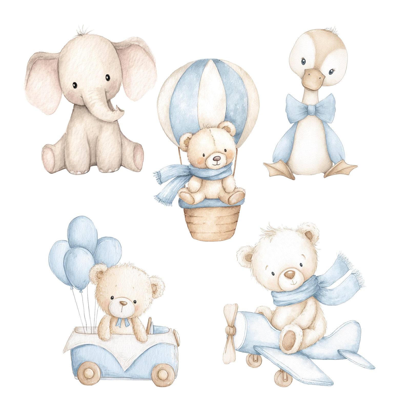 Baby Shower Boy Blue Clipart Set: Watercolor Nursery Graphics PNG ...