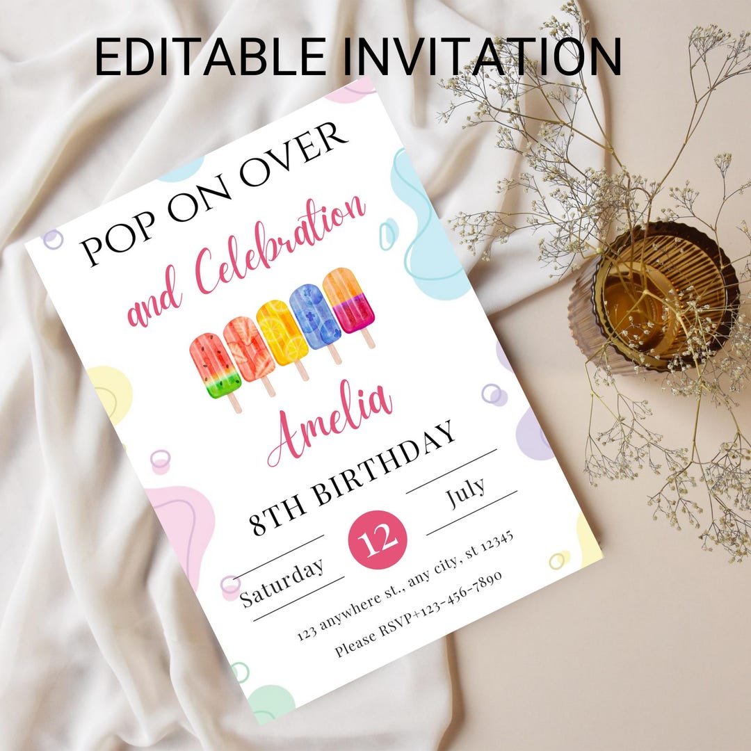 Popsicle Party Printable Invitation - Hand Illustrated Popsicle ...