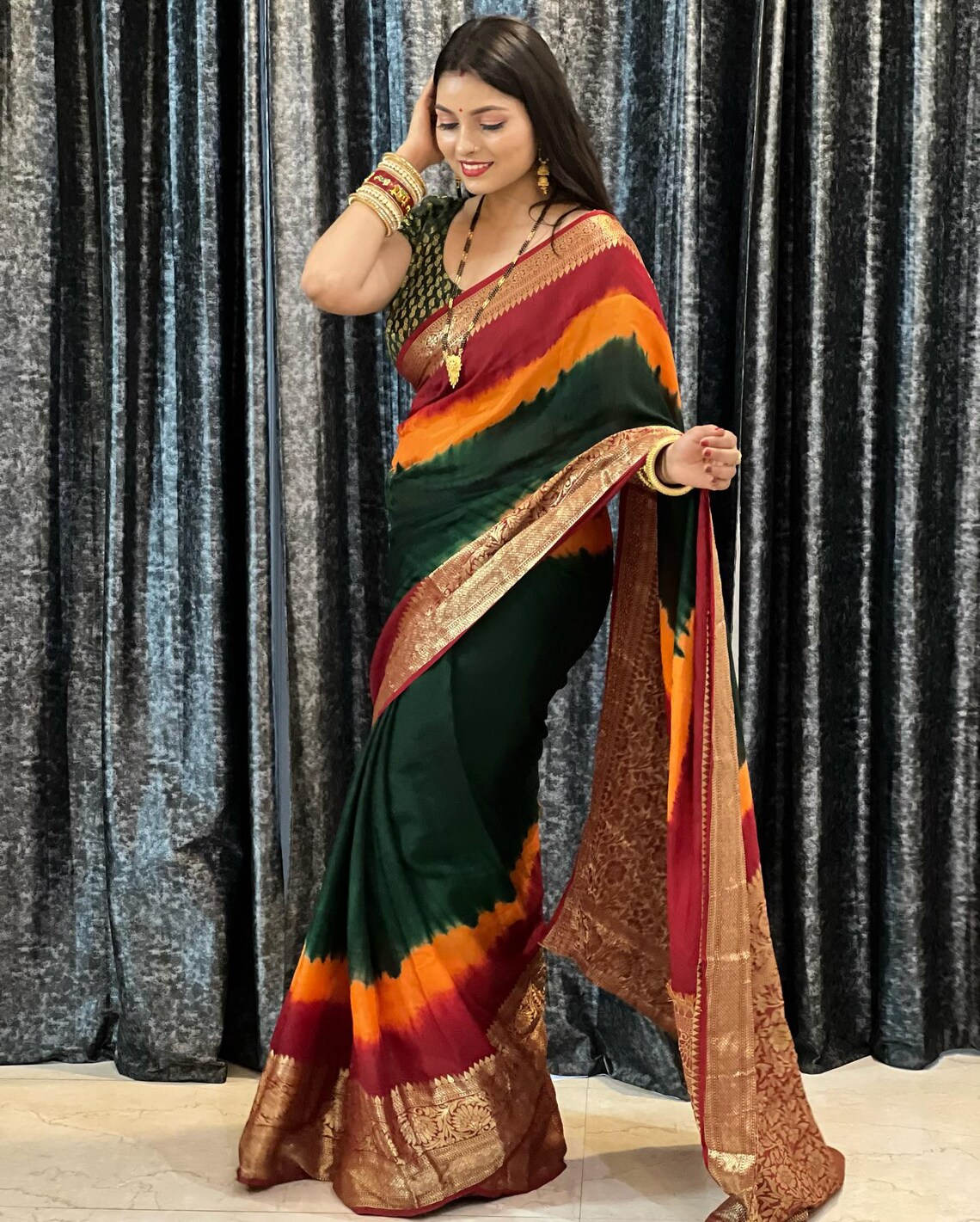 Handmade Bandhani Art Silk Saree: Traditional Gujarati Tie Dye - Etsy