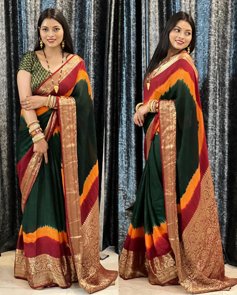 Handmade Bandhani Art Silk Saree: Traditional Gujarati Tie Dye - Etsy