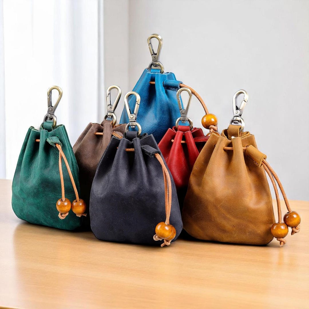 Handmade Leather Coin Pouch: Vintage Drawstring Purse, Keychain Clip - Etsy