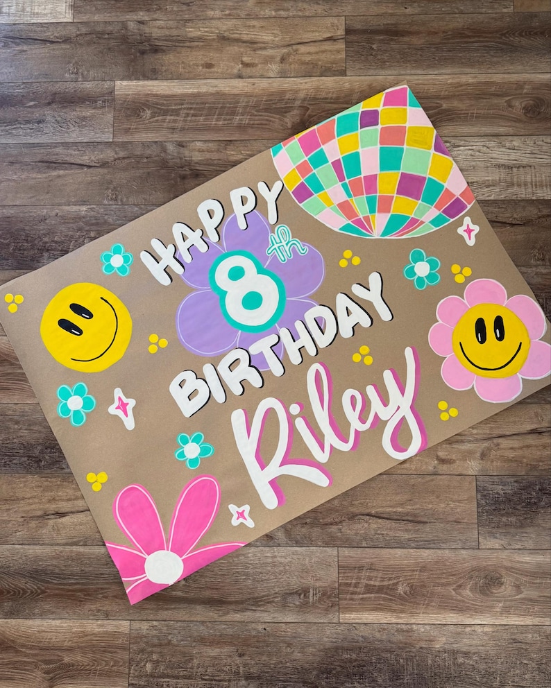 Hand Painted Cartoon Birthday Banner: Custom Event Sign - Etsy