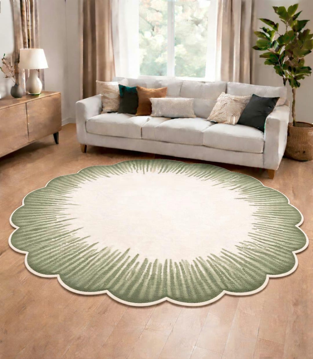 Modern Scallop Round Sunburst Rug Hand Tufted Abstract Gradient Area ...
