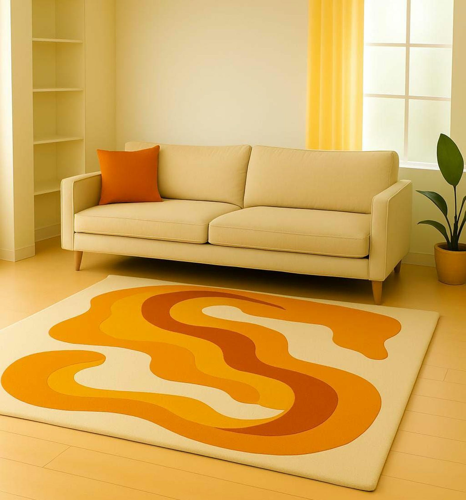 Hand Tufted Wavy Rug: Retro Earth Tone Abstract Carpet - Etsy
