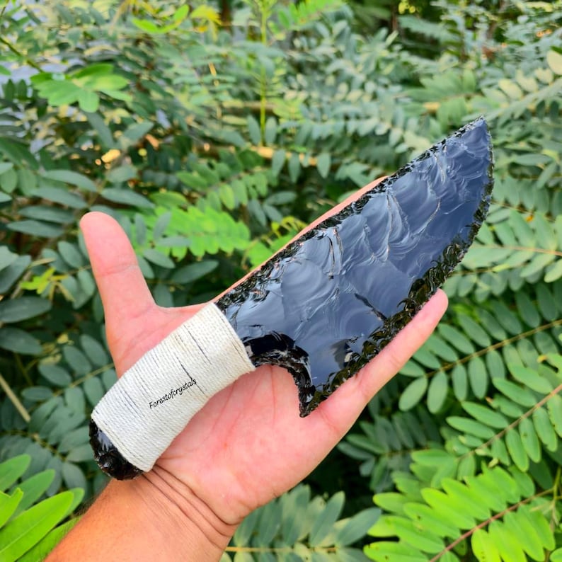 10" Obsidian Athame, Volcanic Glass Knife With White Thread - Hunter's ...