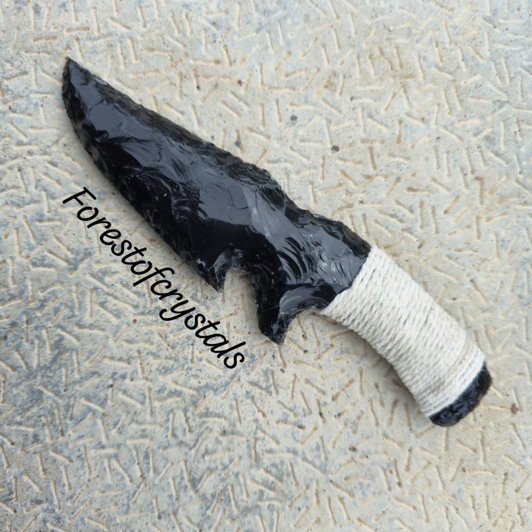 Black Obsidian Athame, Lava Blade Knife, White Thread Handle - Etsy