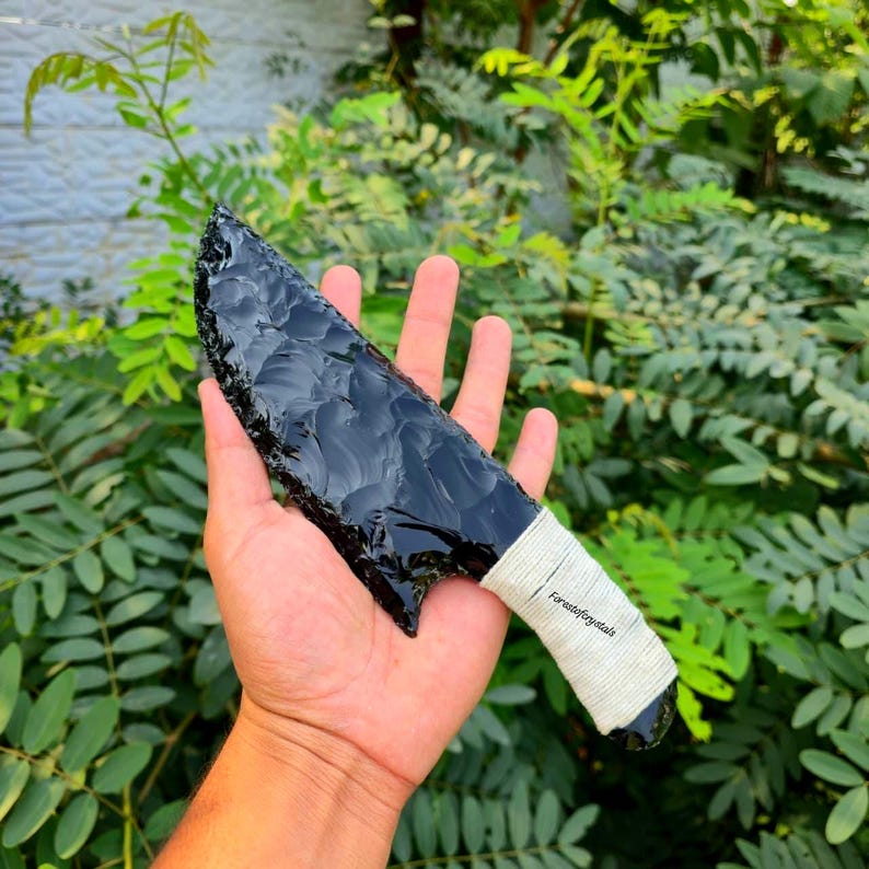 10" Obsidian Athame, Volcanic Glass Knife With White Thread - Hunter's ...
