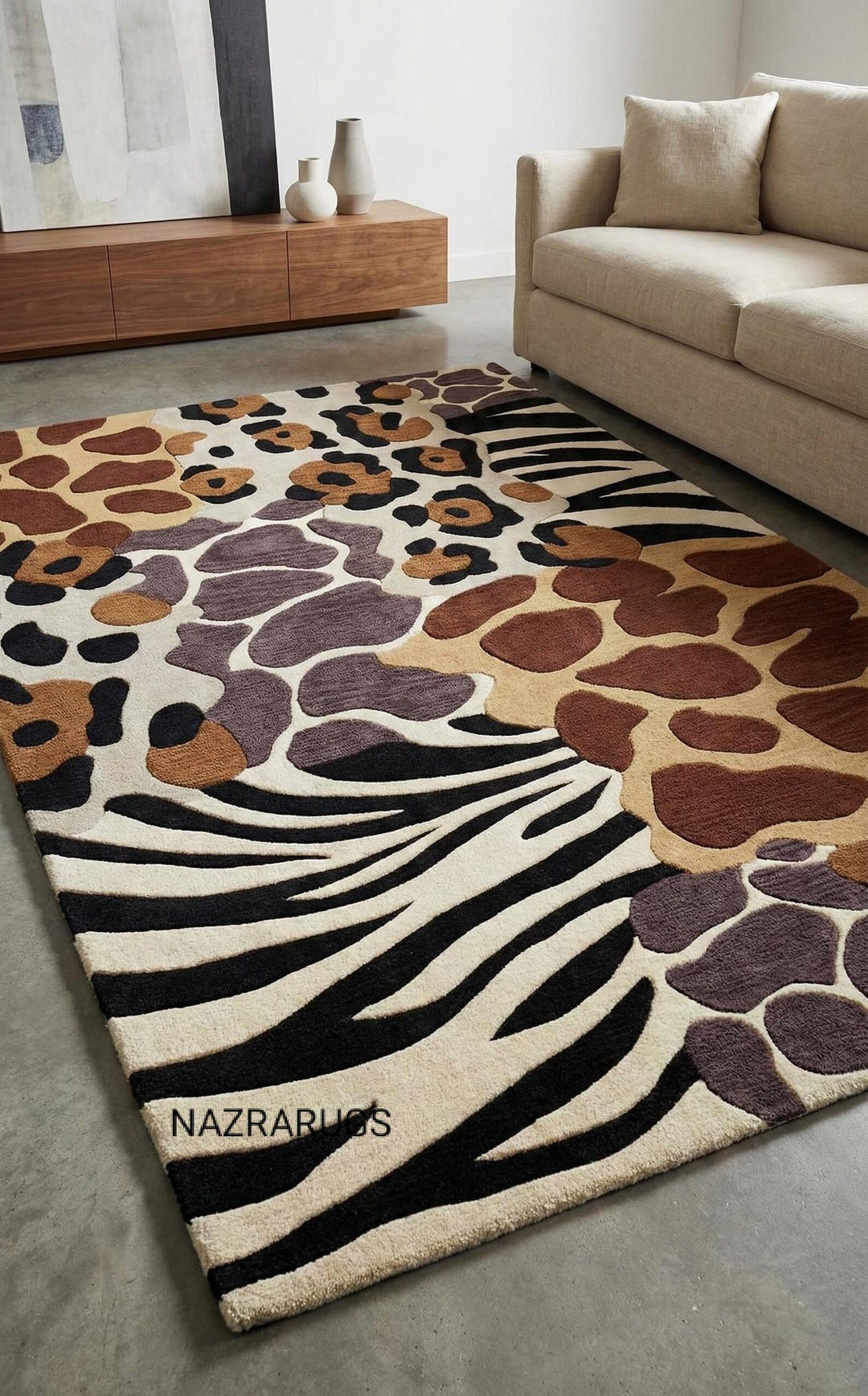 Modern Animal Print Area Rug - Hand-tufted Mixed Safari Pattern Carpet ...