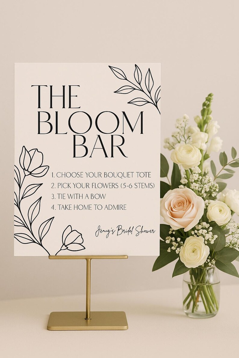 Floral Bloom Bar Sign, Bridal Shower Decor (editable, Digital Download ...