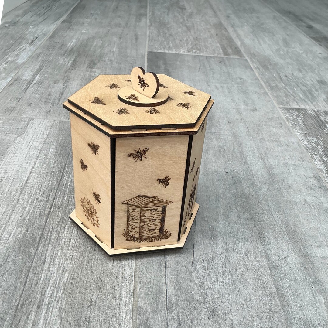 Laser Engraved Hexagon Keepsake Box: Bee & Honeycomb Design - Etsy