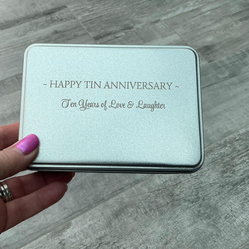 Personalized 10th Anniversary Tin Keepsake Box, Engraved Metal Gift - Etsy