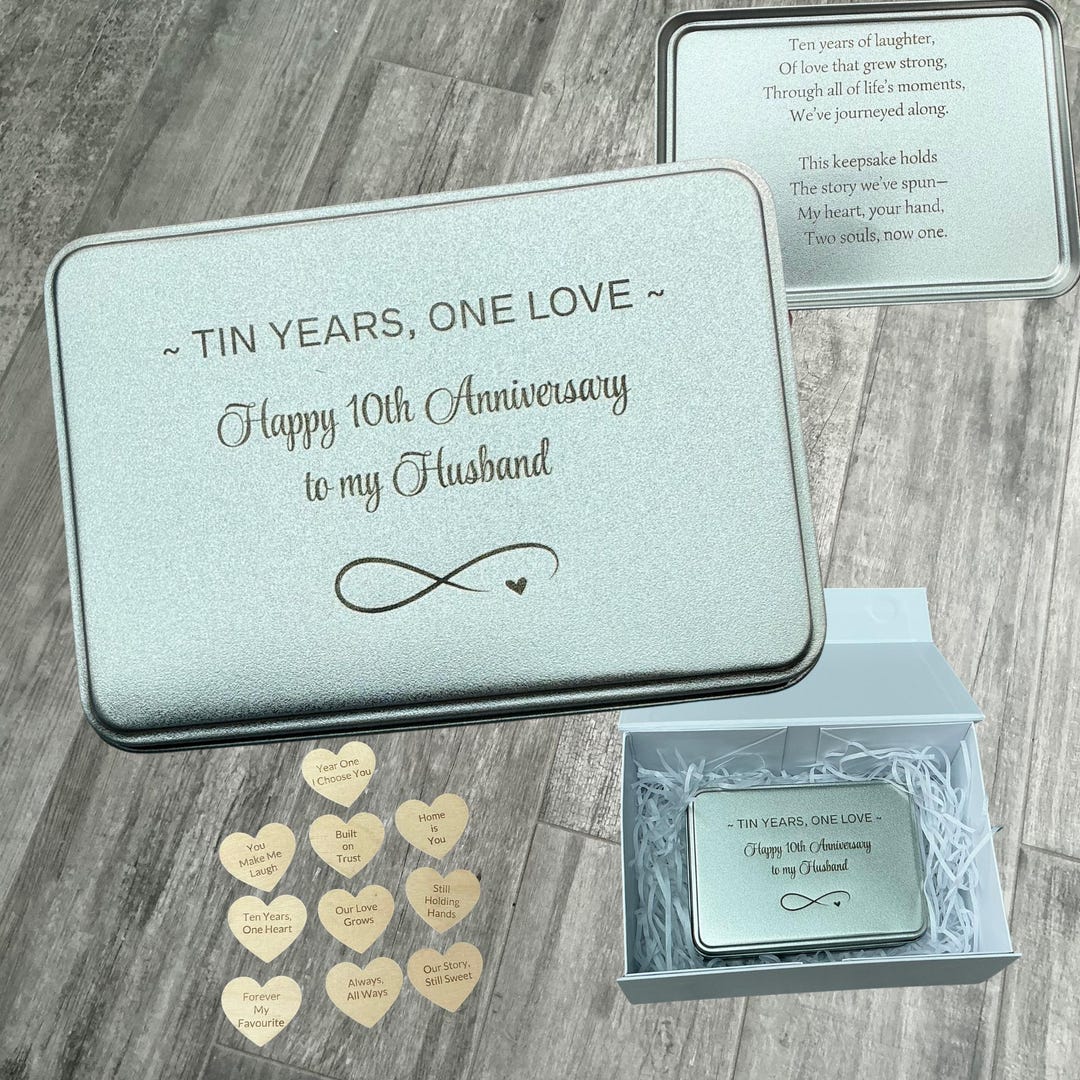 Engraved Tin Box: 10th Anniversary Keepsake Gift for Husband - Etsy