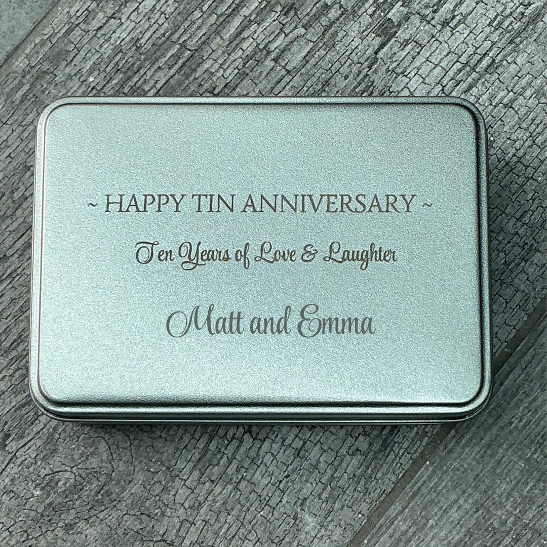 Personalized 10th Anniversary Tin Keepsake Box, Engraved Metal Gift - Etsy