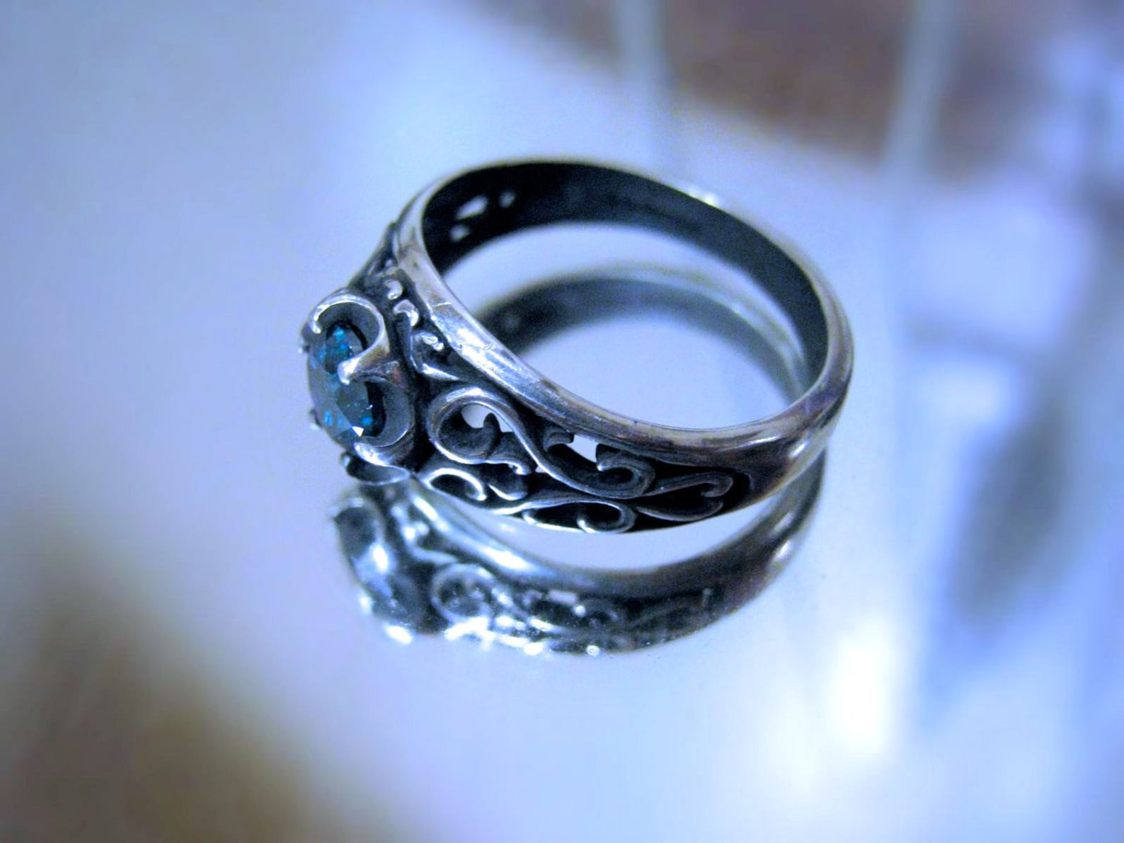 Deep Blue Diamond .80ct Round Brilliant Fancy Color Unisex Sterling ...