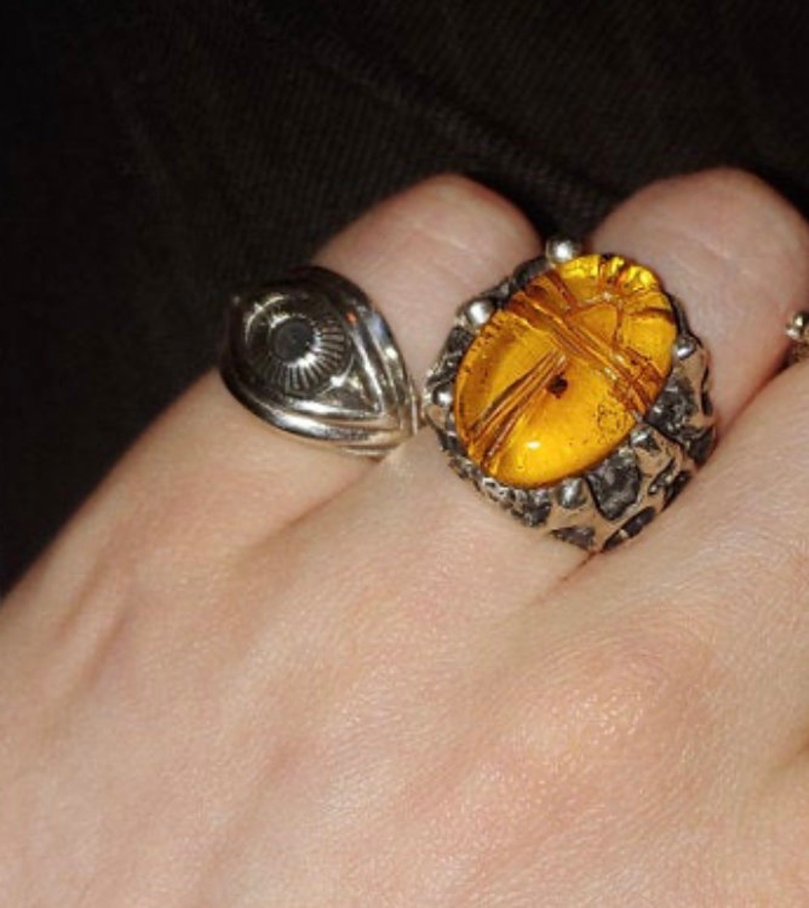 Mummy's Curse Ring Large Genuine Amber Carved Scarab - Etsy