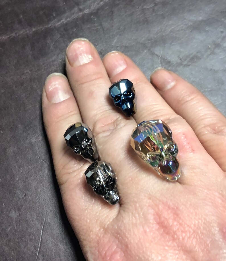Tiny Lead Crystal Skull Ring Sterling Silver Aurora Borealis - Etsy