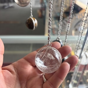 Large Quartz Crystal Ball Sphere W/ Rainbow Pendant Sterling Silver ...
