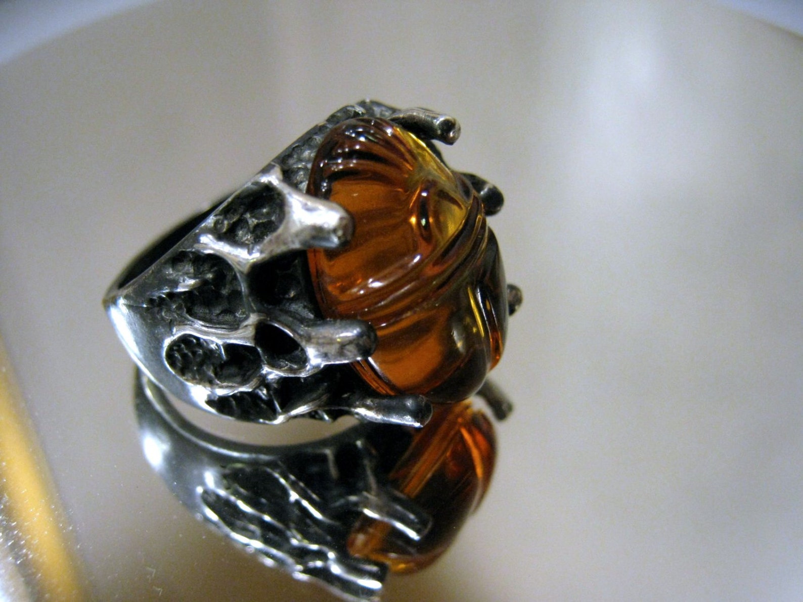 Mummy's Curse Ring Large Genuine Amber Carved Scarab - Etsy