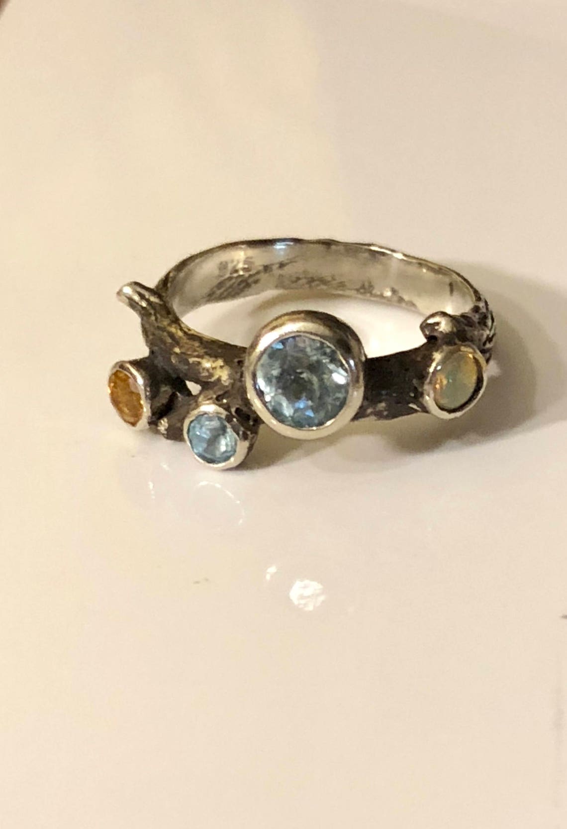 Unique Gemstone Ring Sterling Silver Twig 1 2 3 or 4 Gem - Etsy