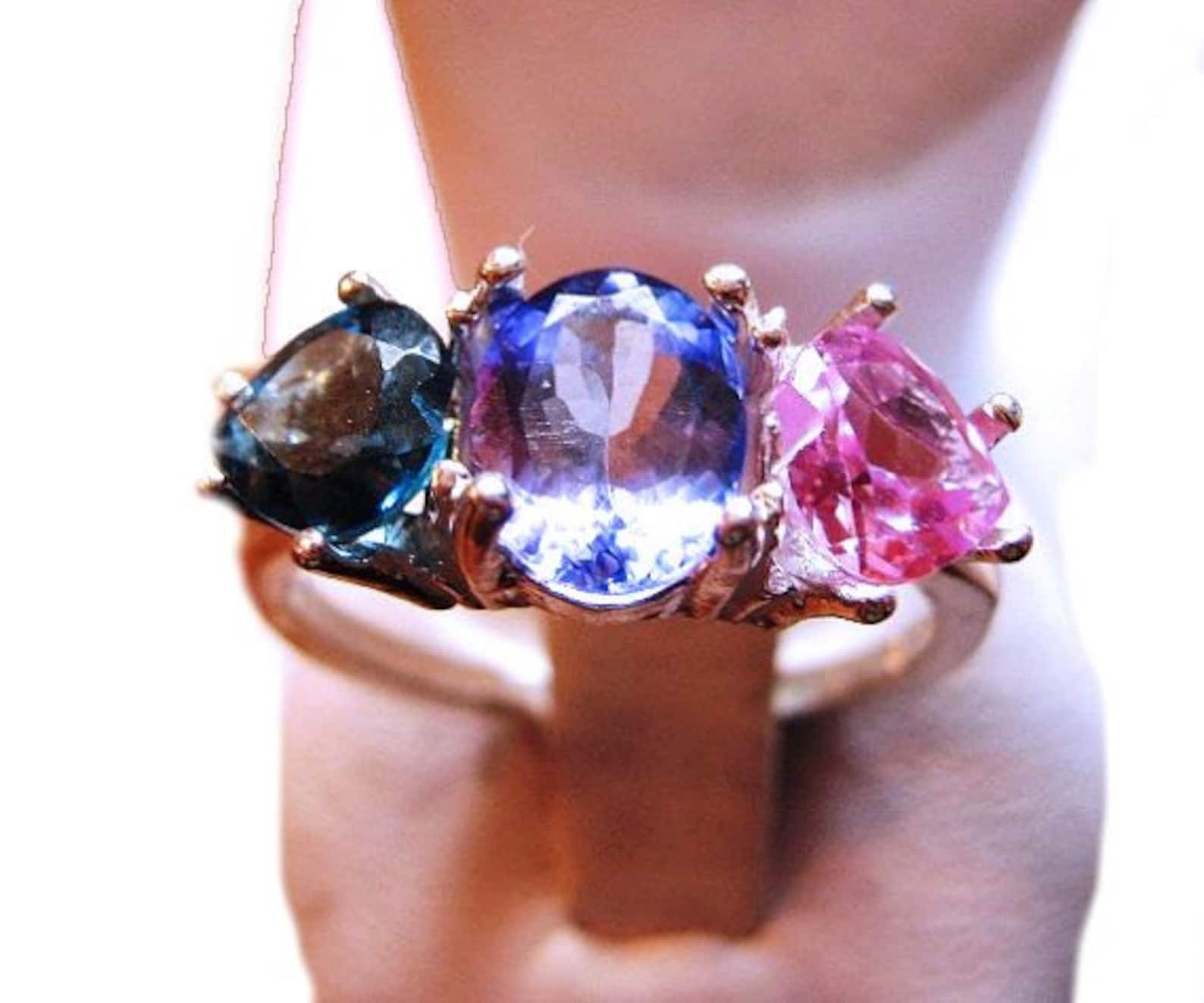 Three Stone Custom Gemstone Ring Sterling Silver Handmade Fine - Etsy