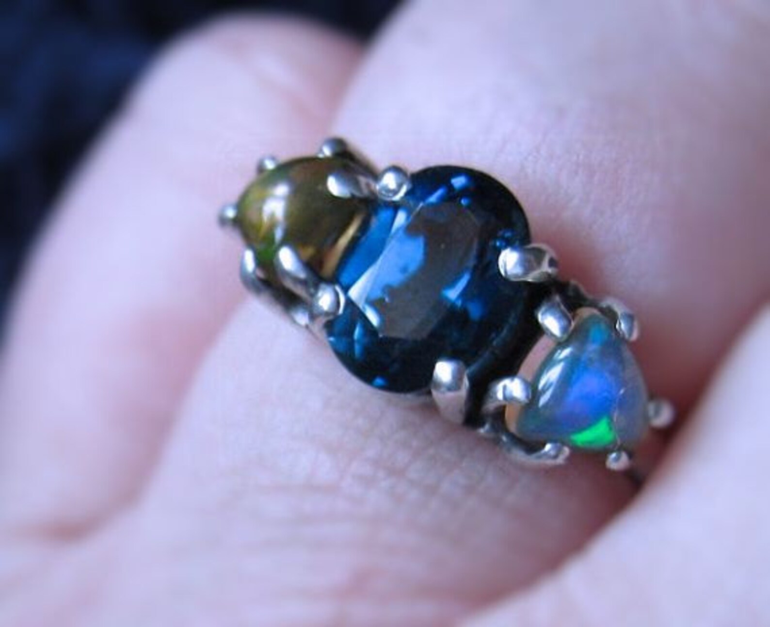 Three Stone Custom Gemstone Ring Sterling Silver Handmade Fine - Etsy