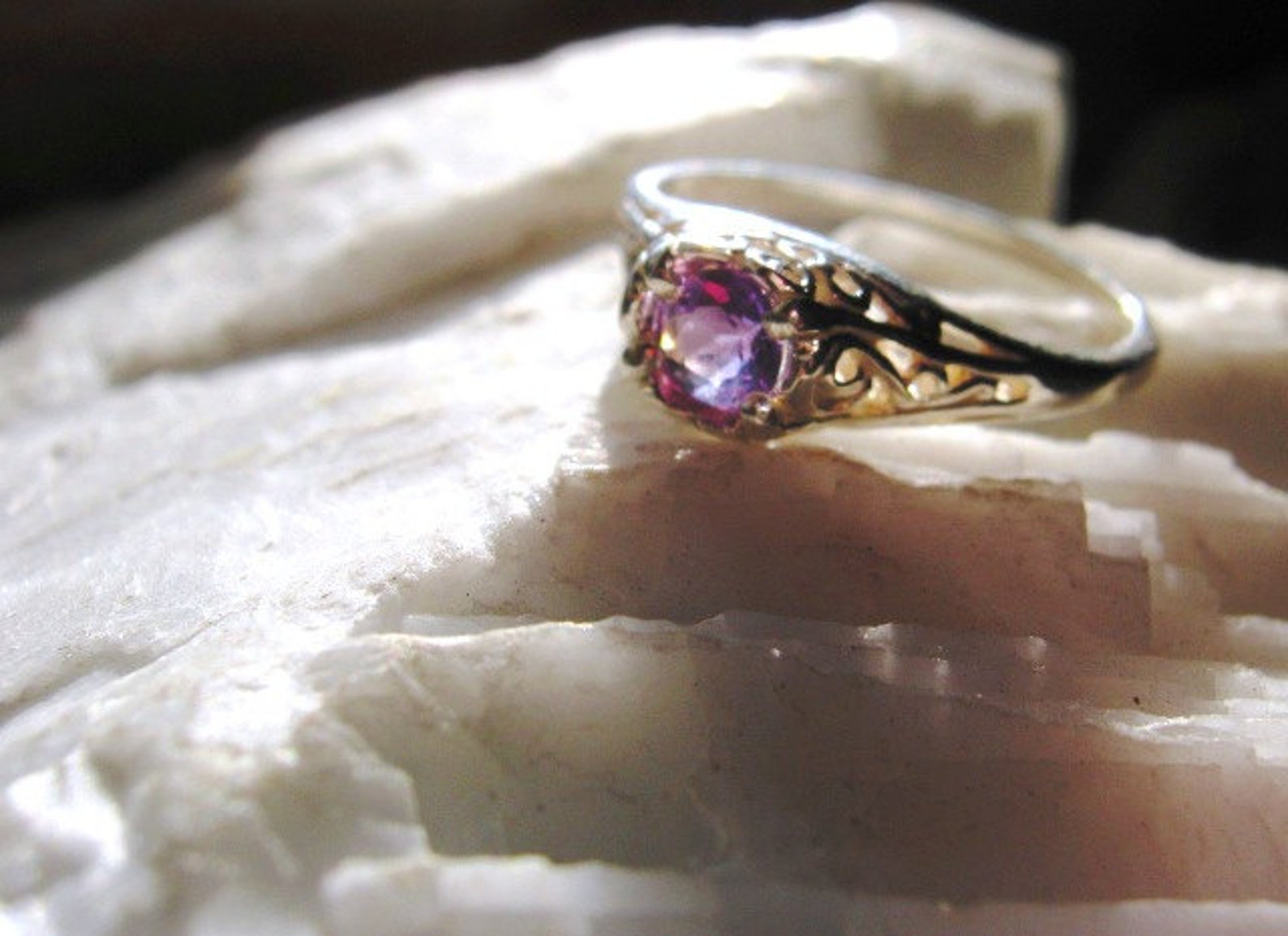 Birthstone Sterling Silver Filigree Ring Handmade Purple - Etsy