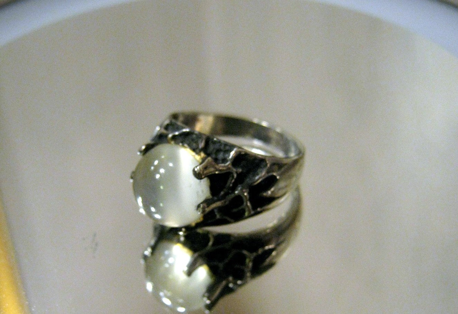 Handmade Sterling Silver Mens Ring: Huge Cats Eye Moonstone, Size 7-13 ...