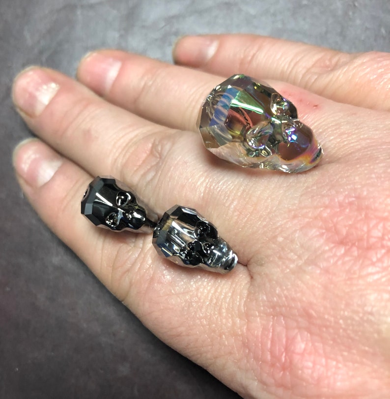 Tiny Lead Crystal Skull Ring Sterling Silver Aurora Borealis Genuine ...