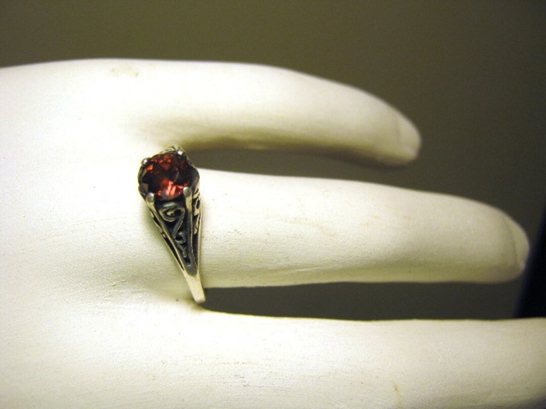 Earth Mined Red Cinnamon Zircon Gemstone Ring Filigree Sterling Silver ...