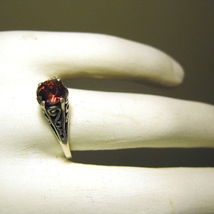 Earth Mined Red Cinnamon Zircon Gemstone Ring Filigree Sterling Silver ...