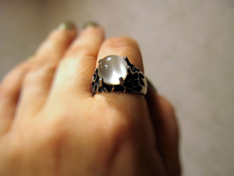 Handmade Sterling Silver Mens Ring: Huge Cats Eye Moonstone, Size 7-13 ...