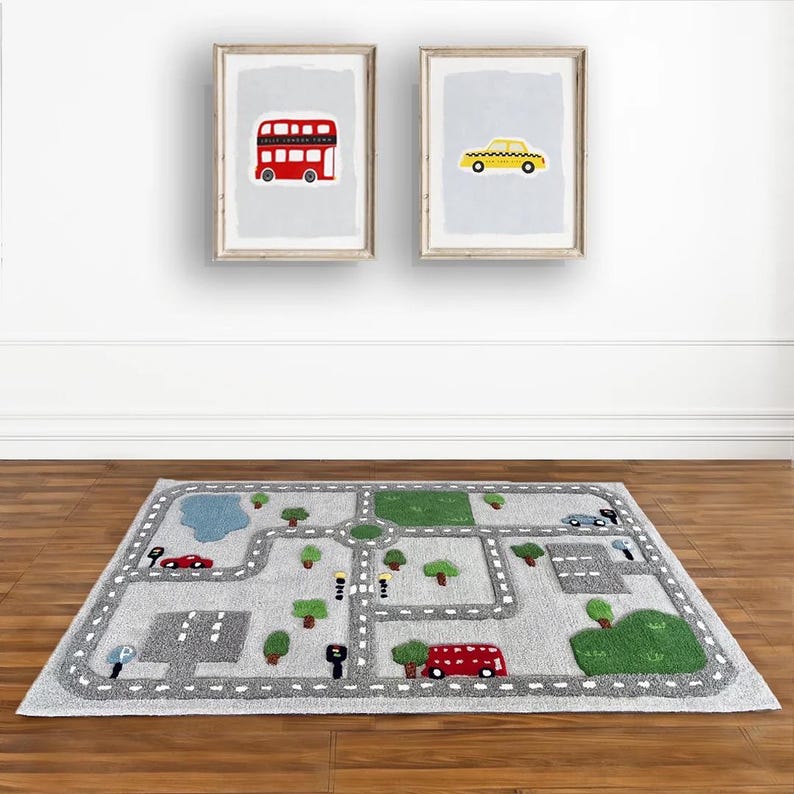 Hand-tufted Kids Play Rug - City Road Map Carpet With Cars, Roads ...