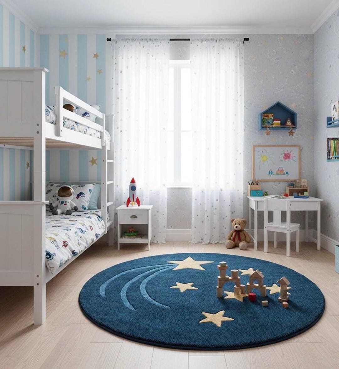 Hand-tufted Wool Round Rug – Shooting Star, Kids Playroom - Etsy