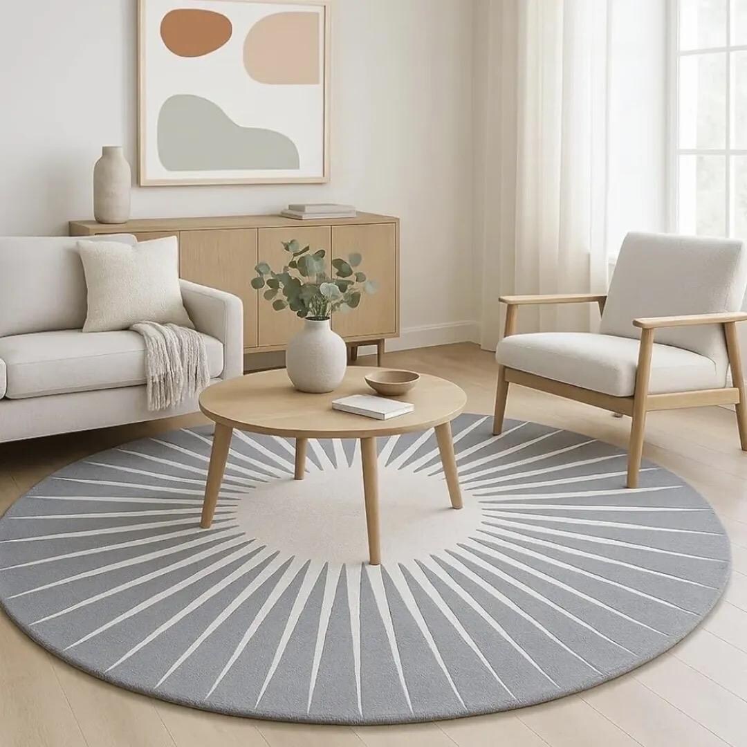 Round Hand Tufted Sunburst Rug - Modern Grey & Ivory Wool Area Rug - Etsy
