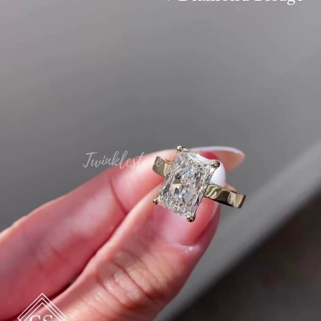 3 CT Radiant Cut Moissanite Diamond Engagement Ring, 14K/18K Solid Gold ...