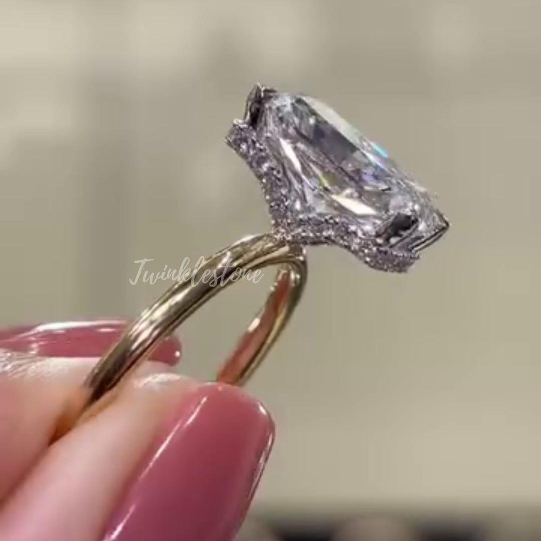 4 CT Radiant Cut Moissanite Engagement Ring, 14K/18K Solid Yellow Gold ...