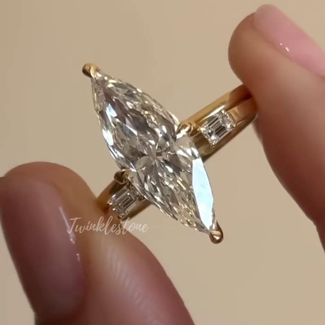 4 CT Marquise Cut Three Stone Moissanite Wedding Bridal Set, Two ...