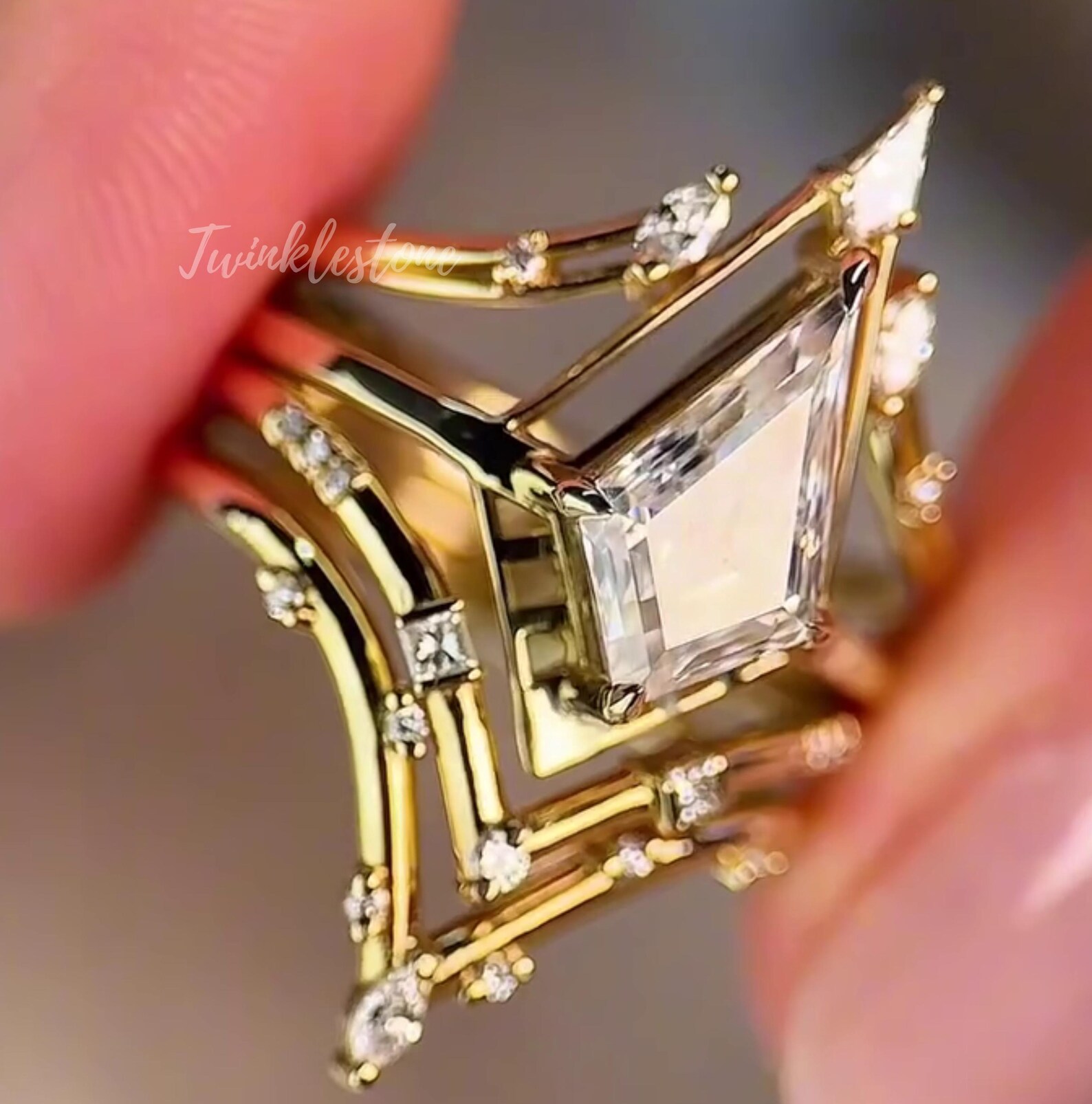 2 CT Kite Cut Moissanite Bridal Set Engagement Ring Set, 18K Solid ...