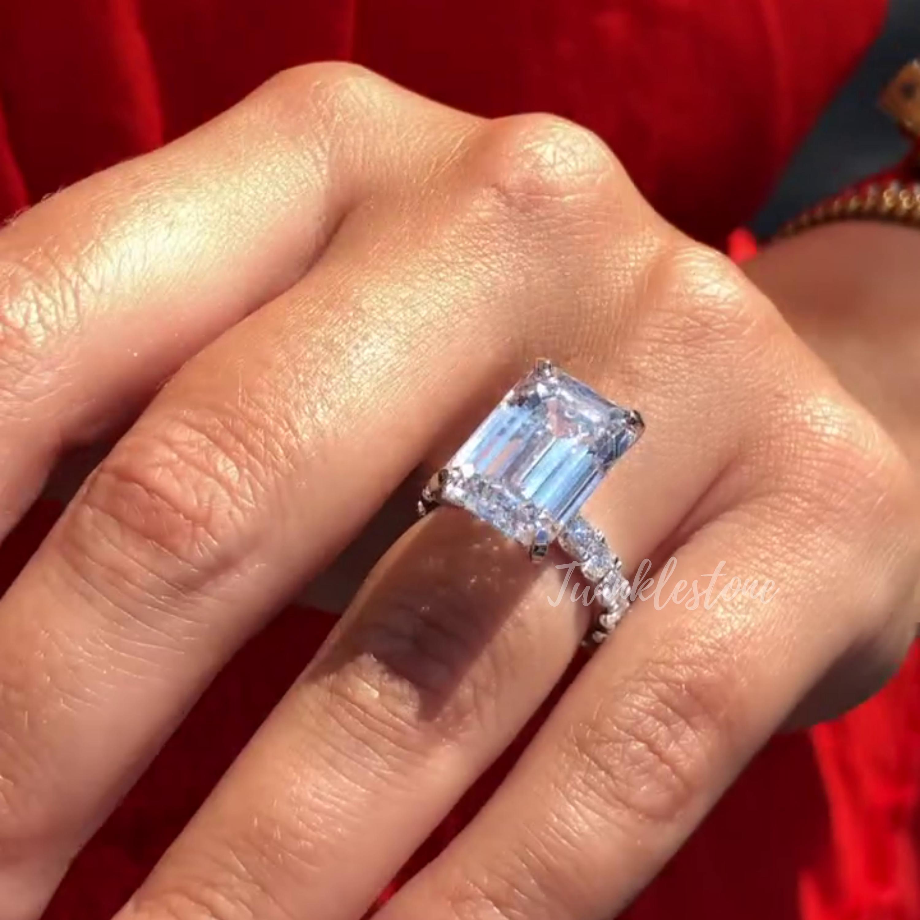 4 CT Emerald Cut Moissanite Engagement Ring, 14K/18K Solid Yellow Gold ...