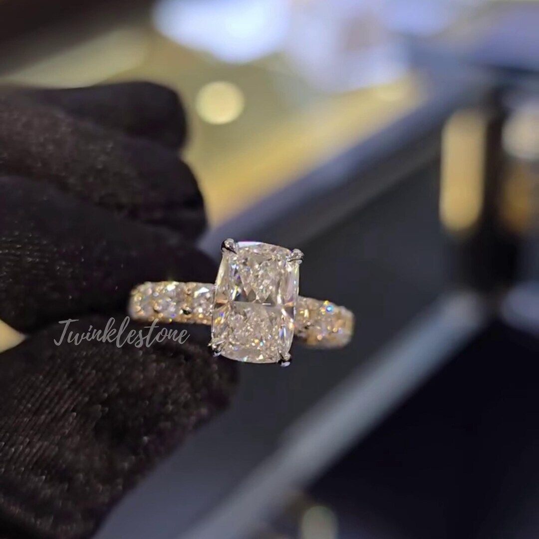 4 CT Elongated Cushion Cut Moissanite Engagement Ring, 14K/18K Solid ...