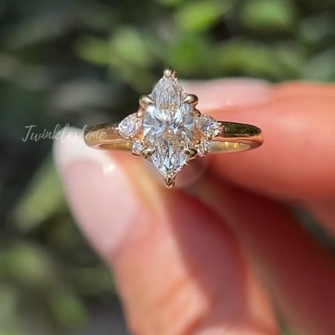 3 CT Marquise Cut Moissanite Engagement Ring, 14K/18K Solid Gold, Pear ...