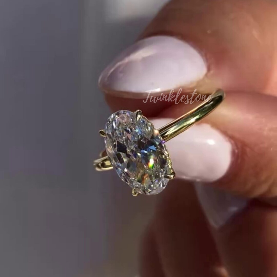3 CT Oval Cut Moissanite Solitaire Engagement Ring, 14K/18K Solid Gold ...