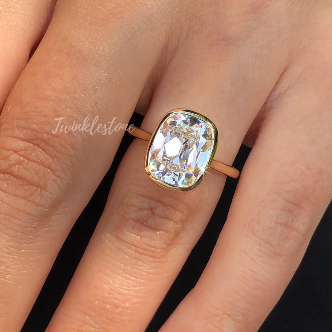 4 CT Old Mine Elongated Cushion Cut Moissanite Engagement Ring, 14K/18K ...