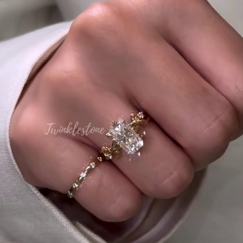 3 CT Elongated Radiant Cut Moissanite Engagement Ring, 14K/18K Solid ...