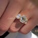 Three Stone Elongated Cushion Cut Moissanite Engagement Ring, 18K Solid ...